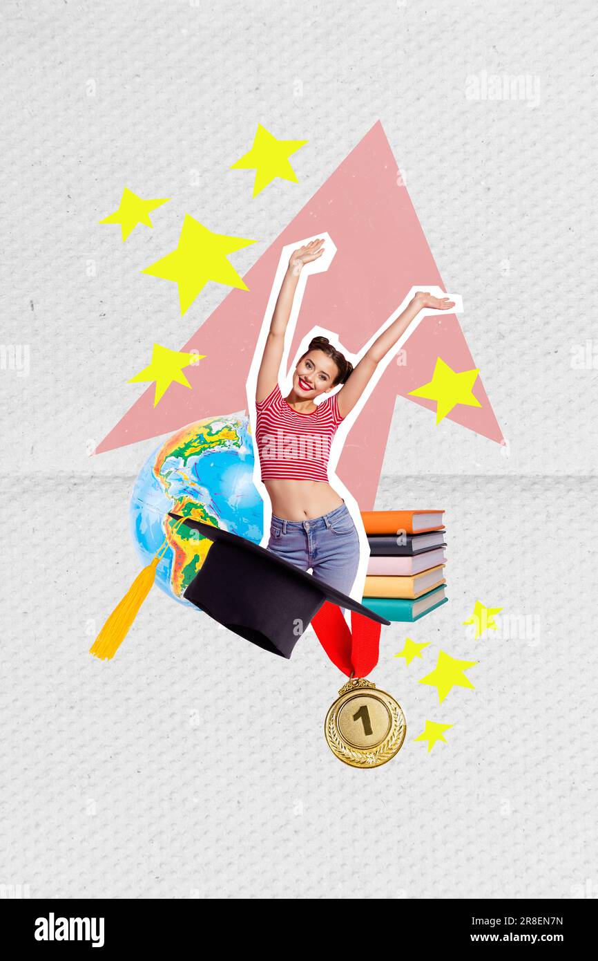 Vertical composite creative template photo collage of satisfied clever ...