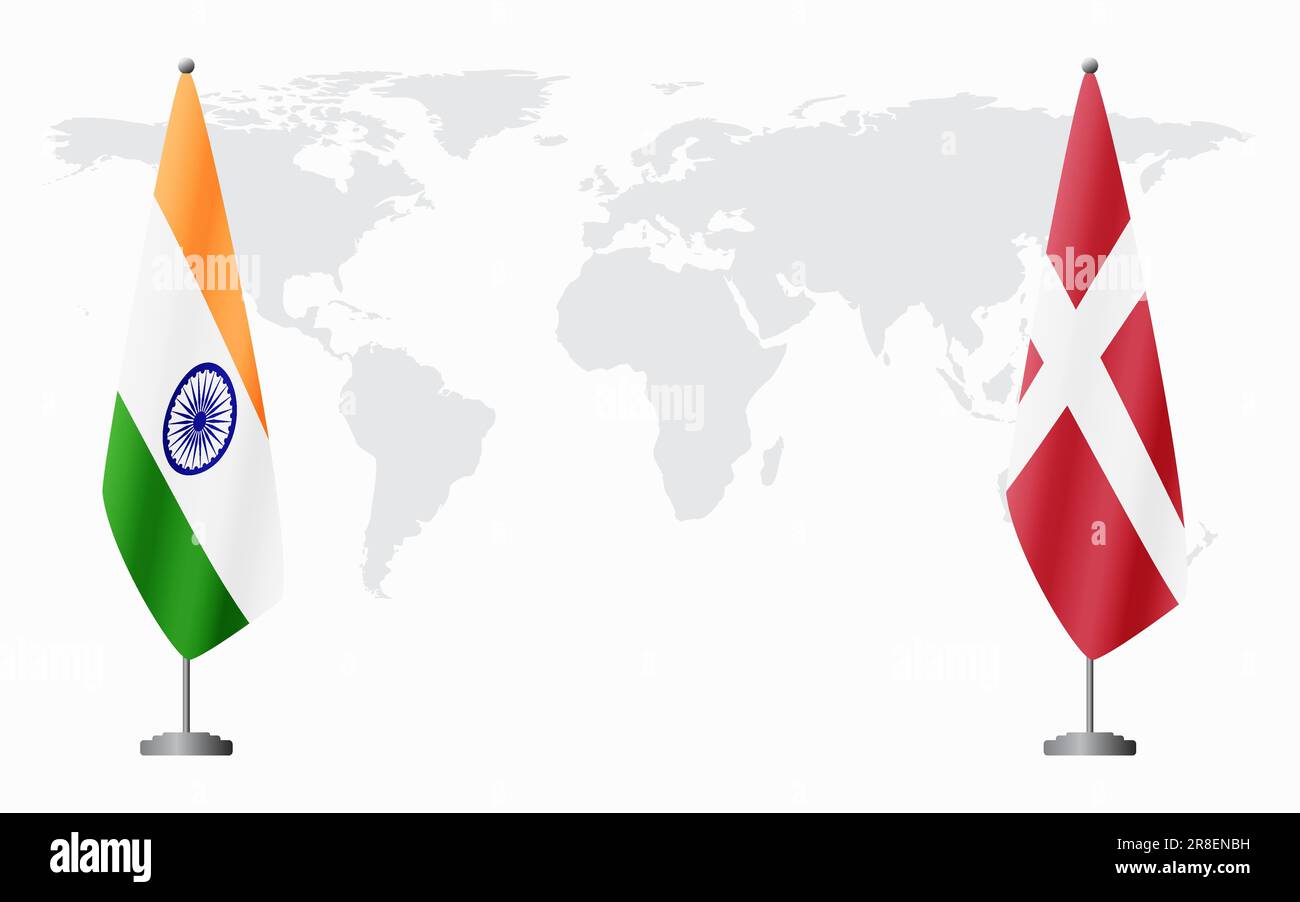 India and Denmark flags for official meeting against background of ...