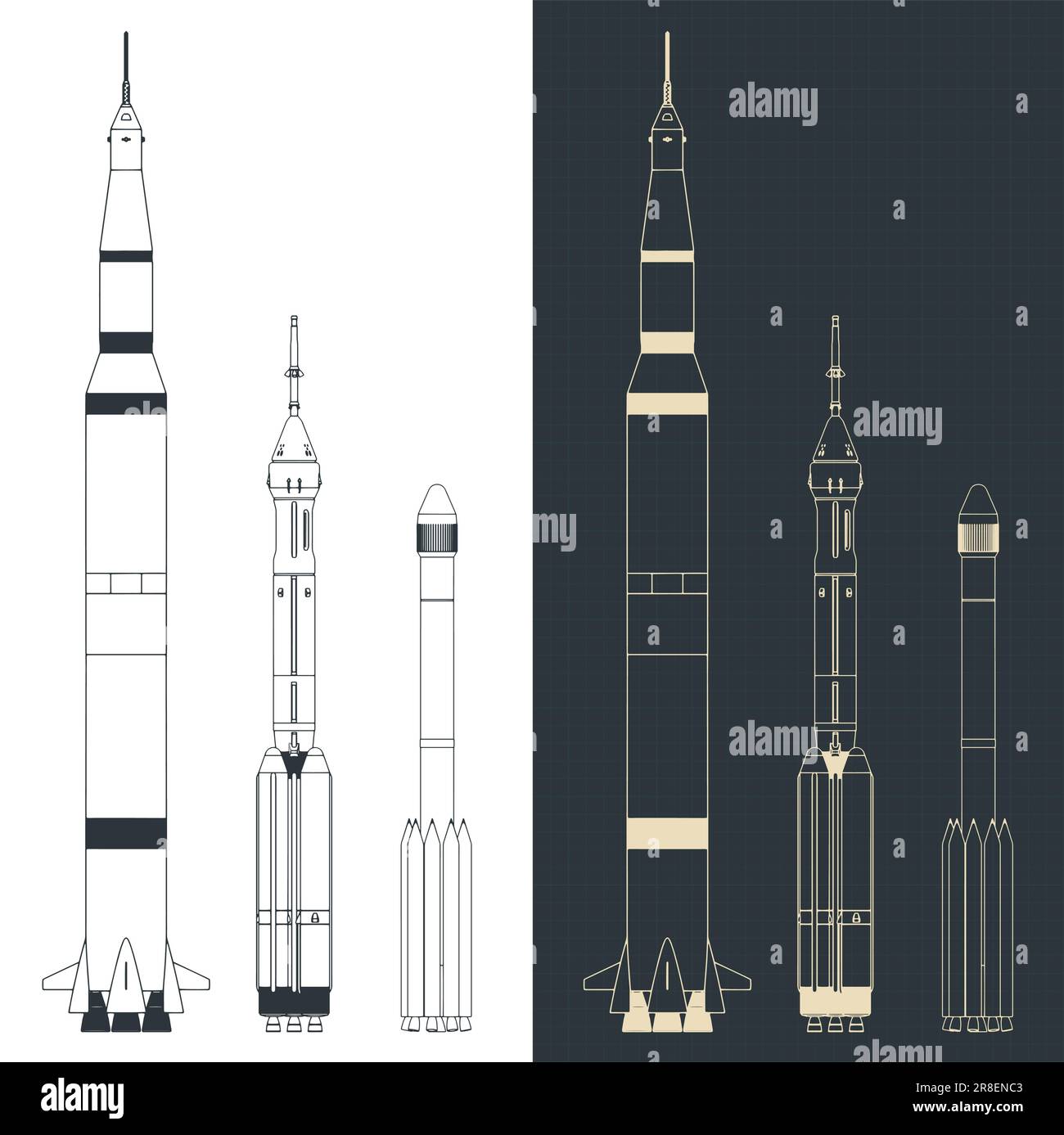 Stylized vector illustrations of blueprints of launch vehicles Stock ... Stylized vector illustrations of blueprints of launch vehicles Stock ...