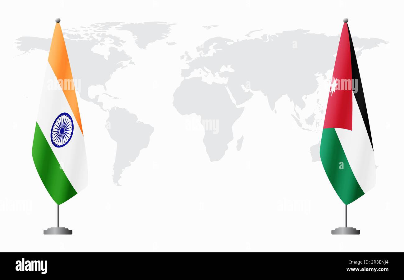 India and Jordan flags for official meeting against background of world ...