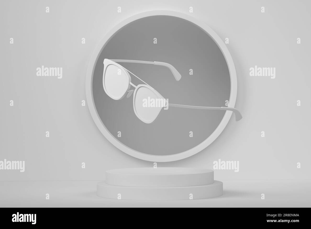 Sunglasess with plastic frame on cylinder podium with step on ...