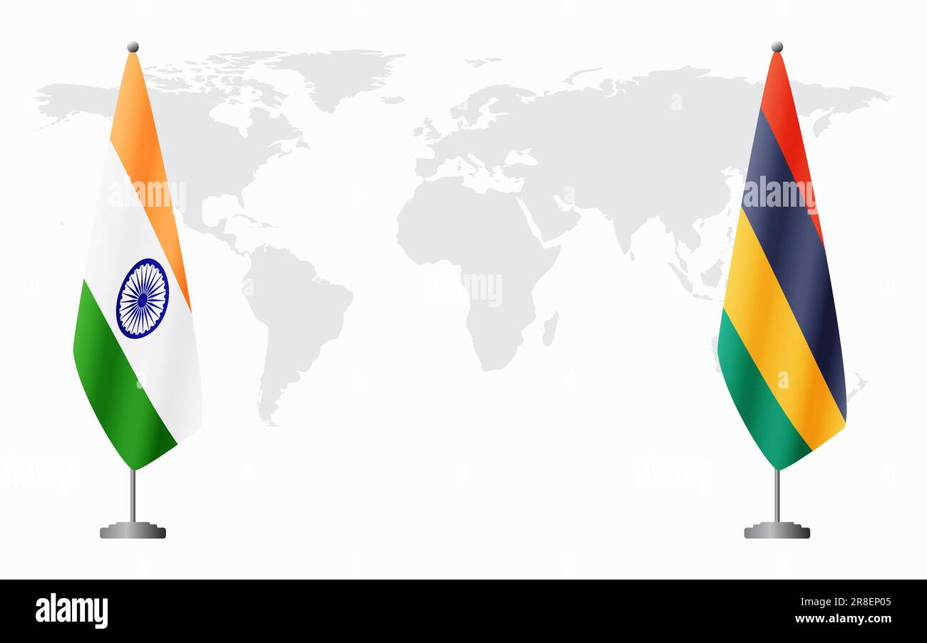 India and Mauritius flags for official meeting against background of ...