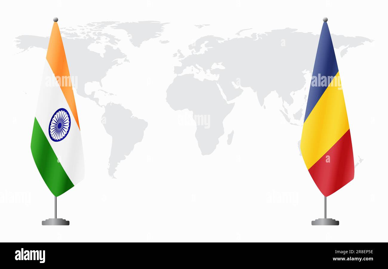 India and Romania flags for official meeting against background of ...