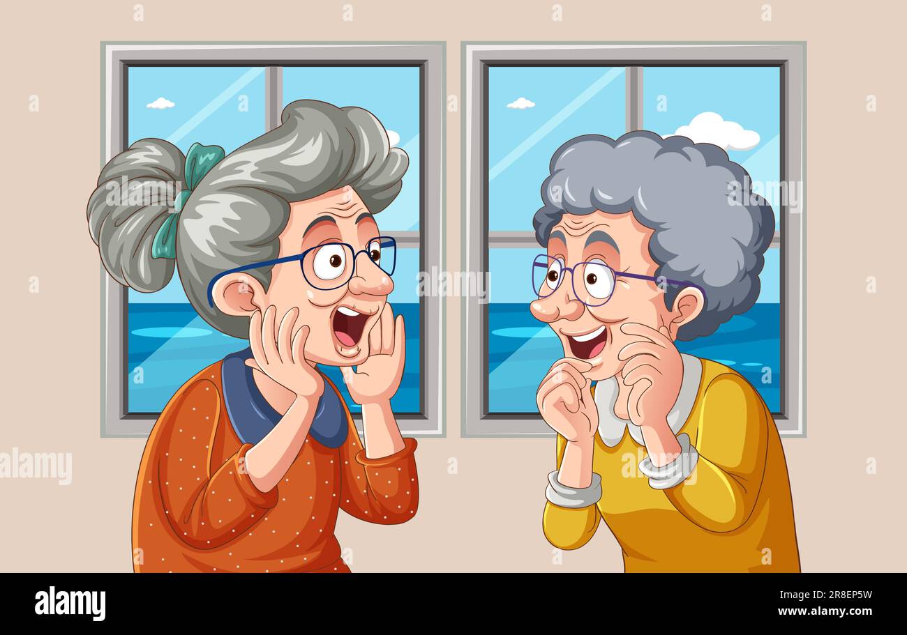 Cute elderly people talking illustration Stock Vector Image & Art - Alamy