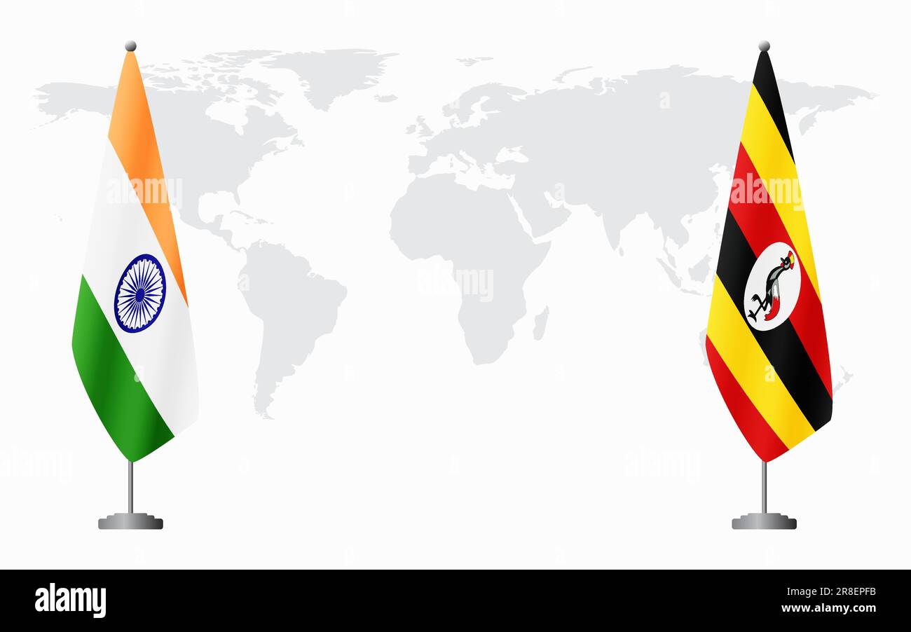 India and Uganda flags for official meeting against background of world ...