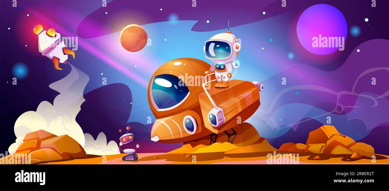 Cosmos exploration and universe space research poster vector cartoon ...
