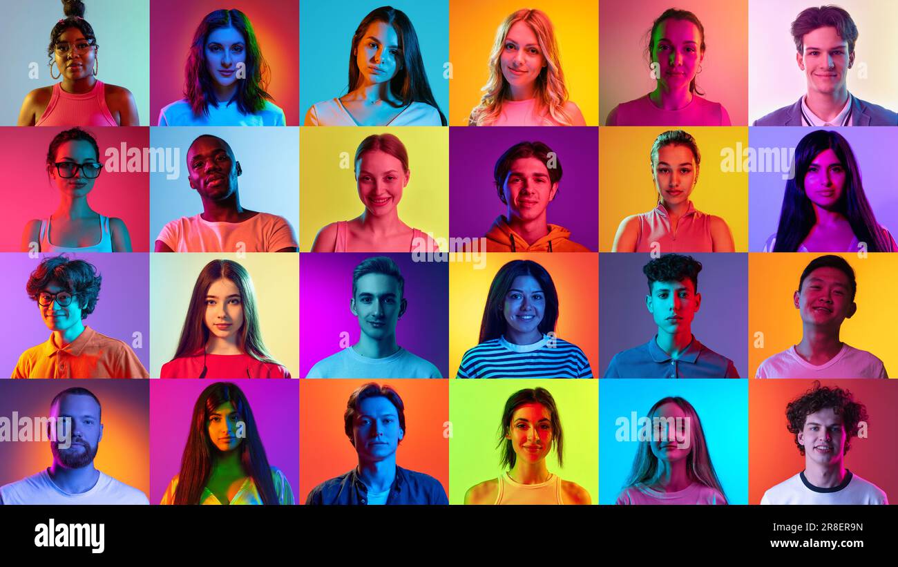 Collage made of portraits of young people of diverse age, gender and ...