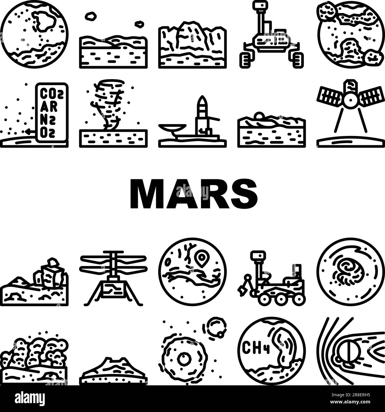 mars planet science space cosmos icons set vector Stock Vector Image ...