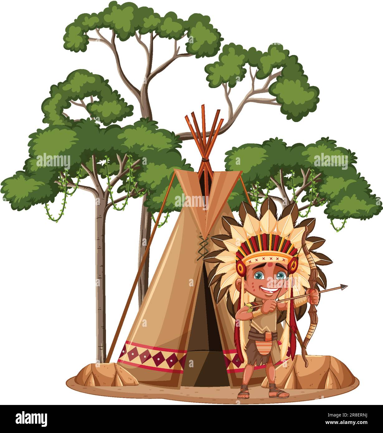 Indigenous people in front of their house illustration Stock Vector ...