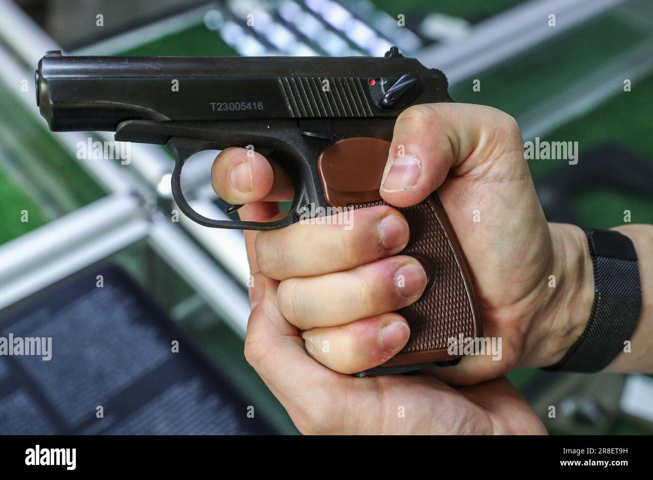 16.06.2023. Russia. Moscow. Traumatic pistol in the AIR-GUN gun shop ...