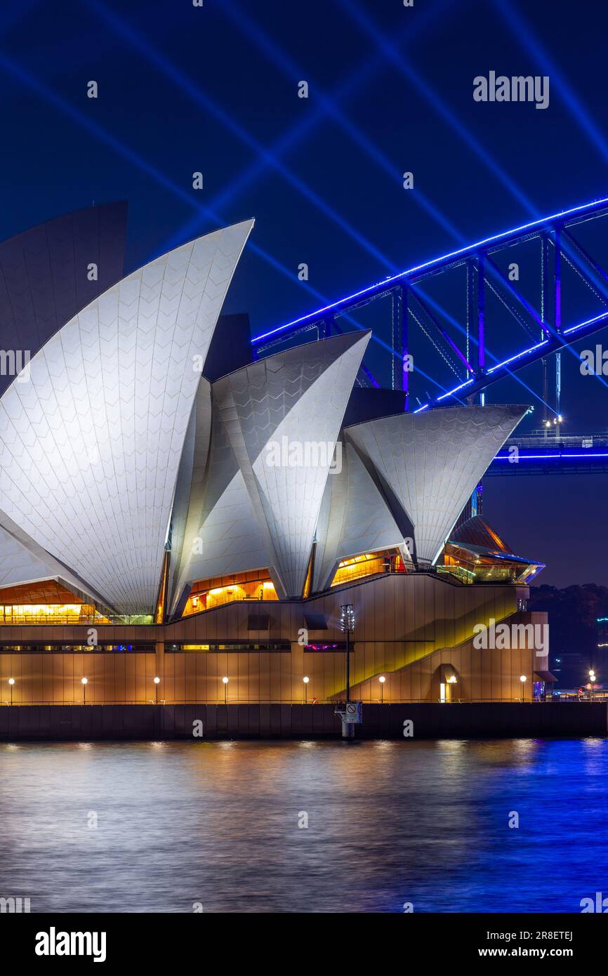 Sydney Opera House and Sydney Harbour Bridge in Australia during the annual 'Vivid Sydney' light ...