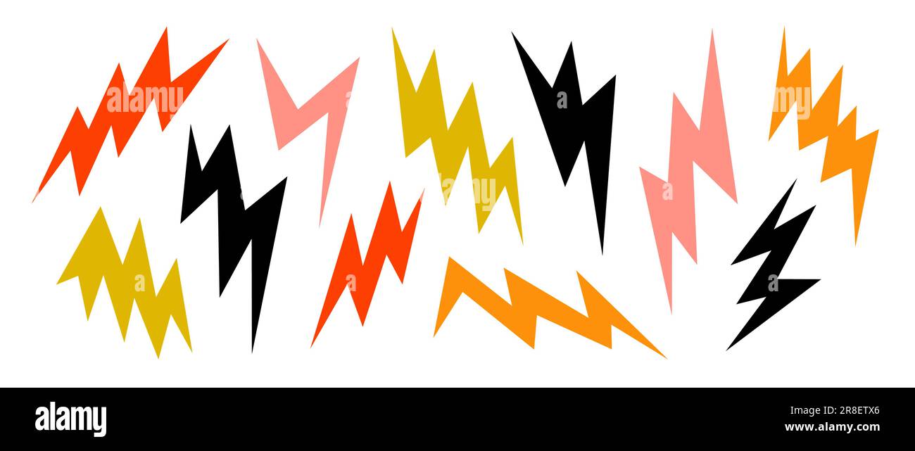 Colorful lightning bolt set. Bright thunderbolt collection. Flash ...
