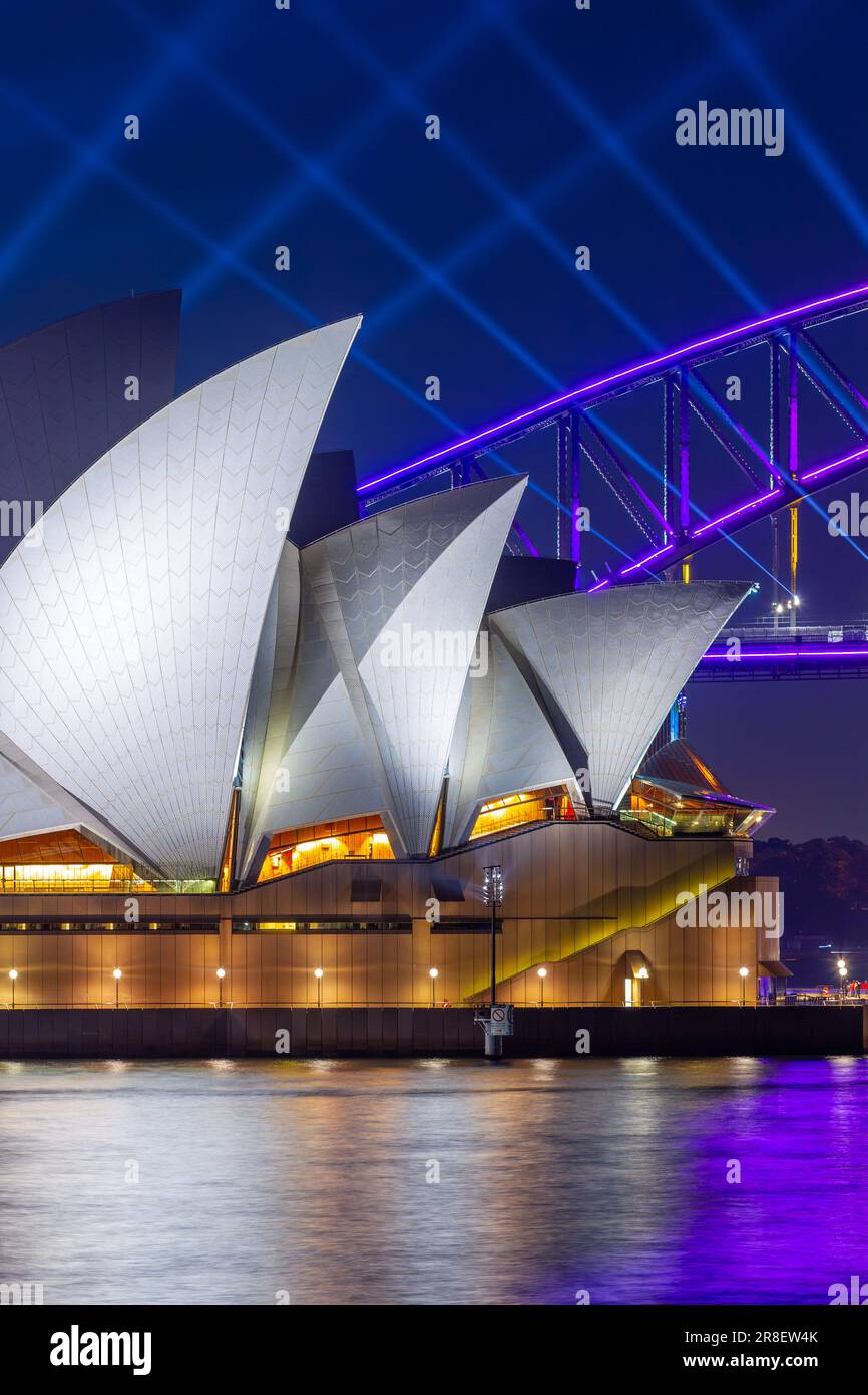 Sydney Opera House and Sydney Harbour Bridge in Australia during the annual 'Vivid Sydney' light ...