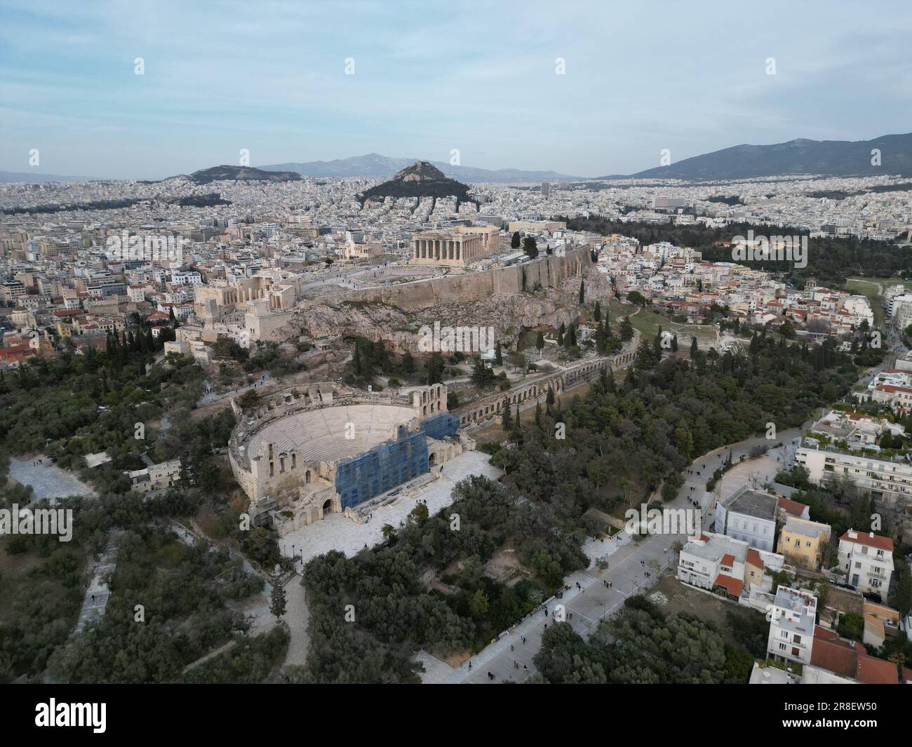 An aerial view of the Acropolis of Athens in the daytime. Greece Stock ...