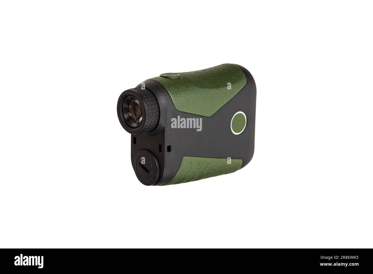 A small modern optical rangefinder. An electronic device for measuring distance. Isolate on a ...