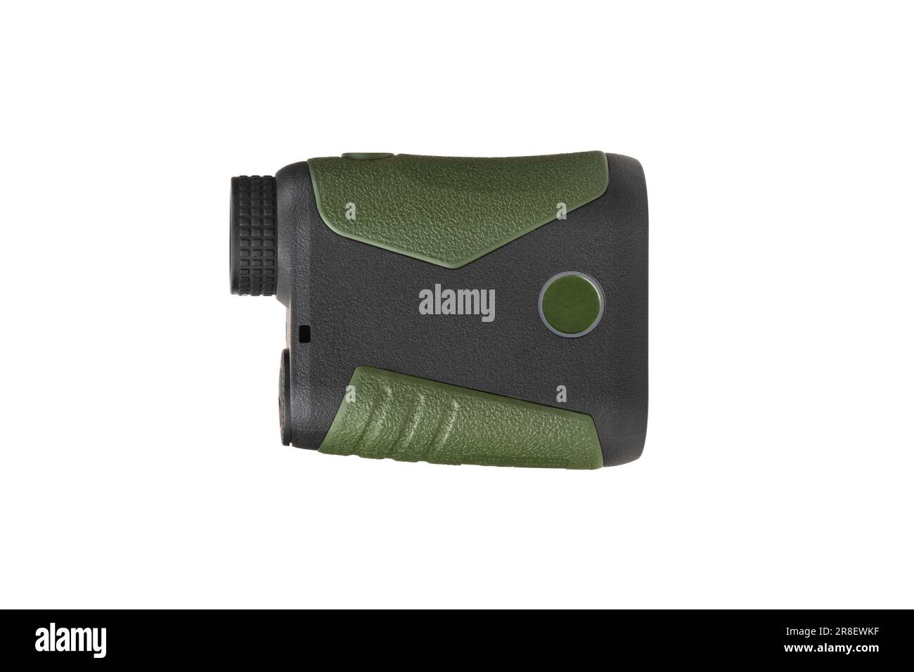 A small modern optical rangefinder. An electronic device for measuring distance. Isolate on a ...