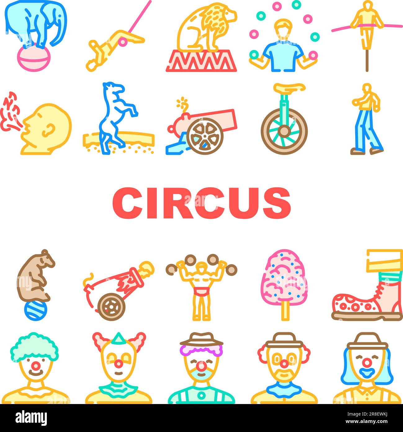 circus carnival vintage show icons set vector Stock Vector Image & Art ...