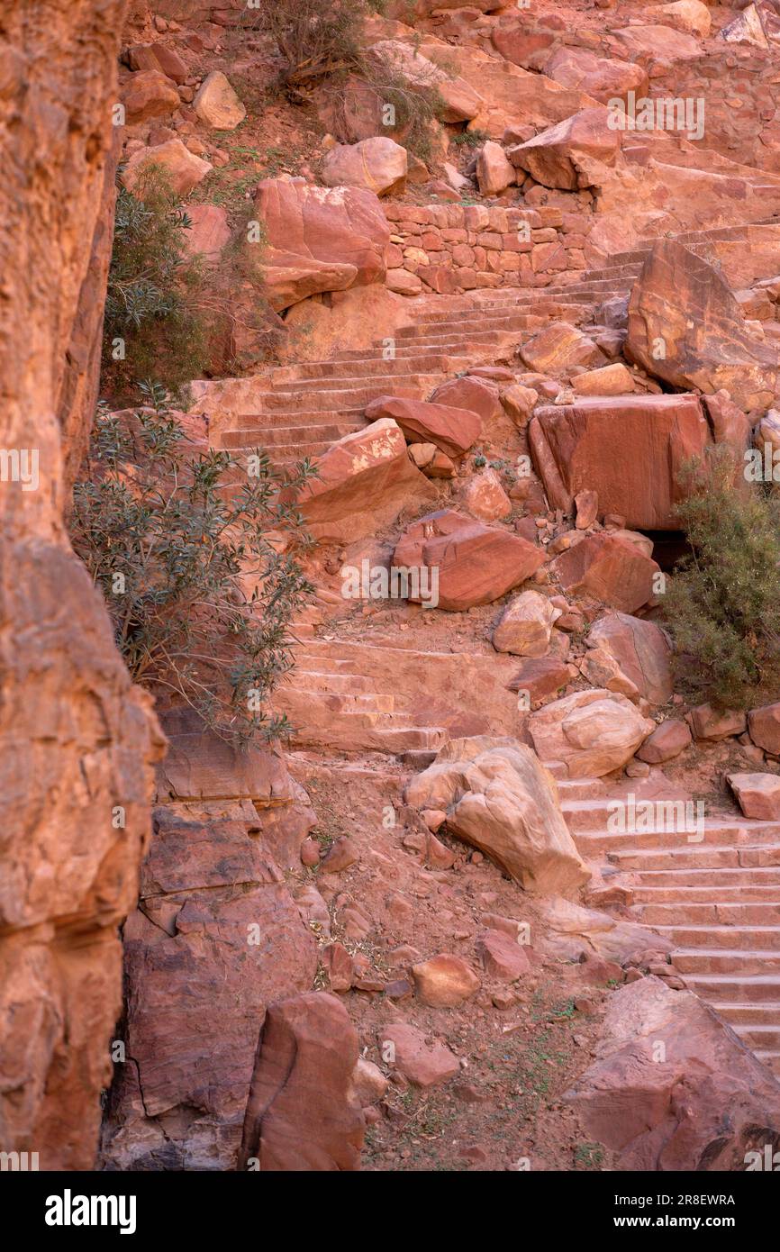 Petra, Wadi Musa, Jordan, ancient staircase carved in the rocks Stock ...