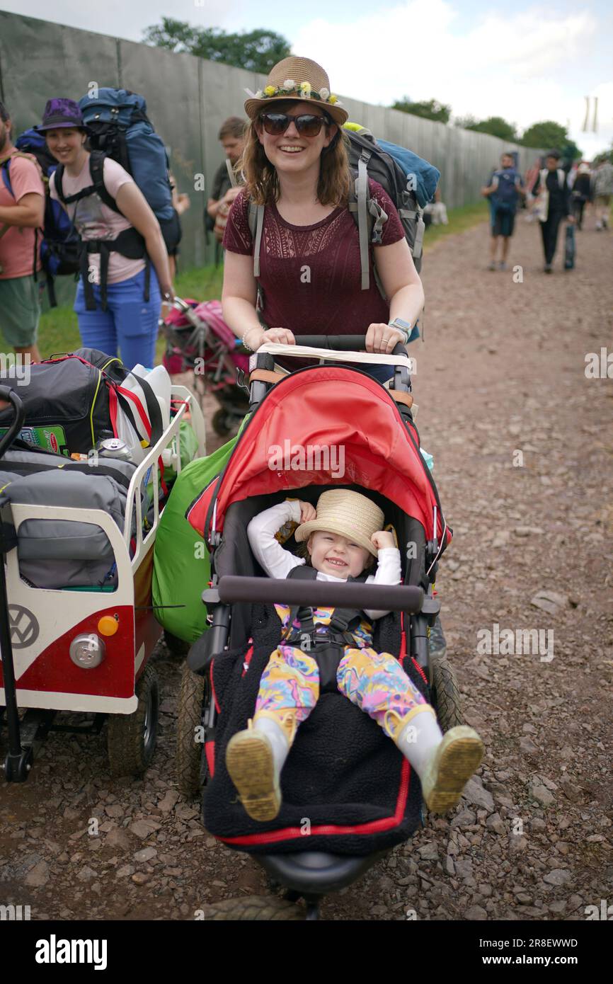 Festivalgoer Amy Martindale from Southsea in Portsmouth and her two ...