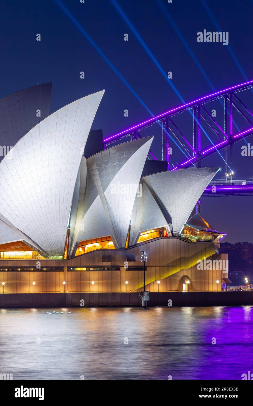 Sydney Opera House and Sydney Harbour Bridge in Australia during the annual 'Vivid Sydney' light ...