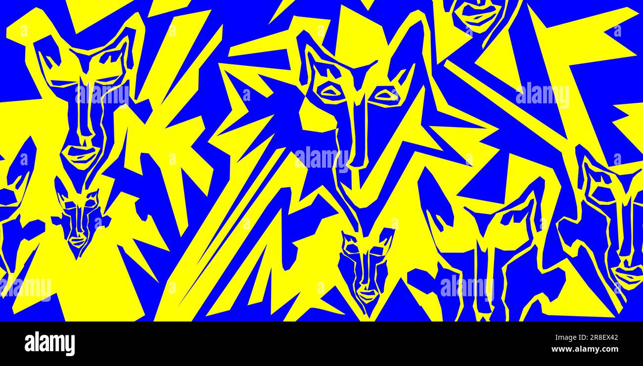 Seamless pattern of abstract faces and geometric shapes. A pattern of ...
