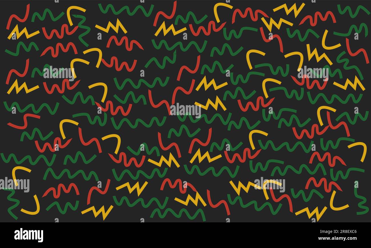 Fun red, green, yellow colors line doodle seamless pattern. Creative ...