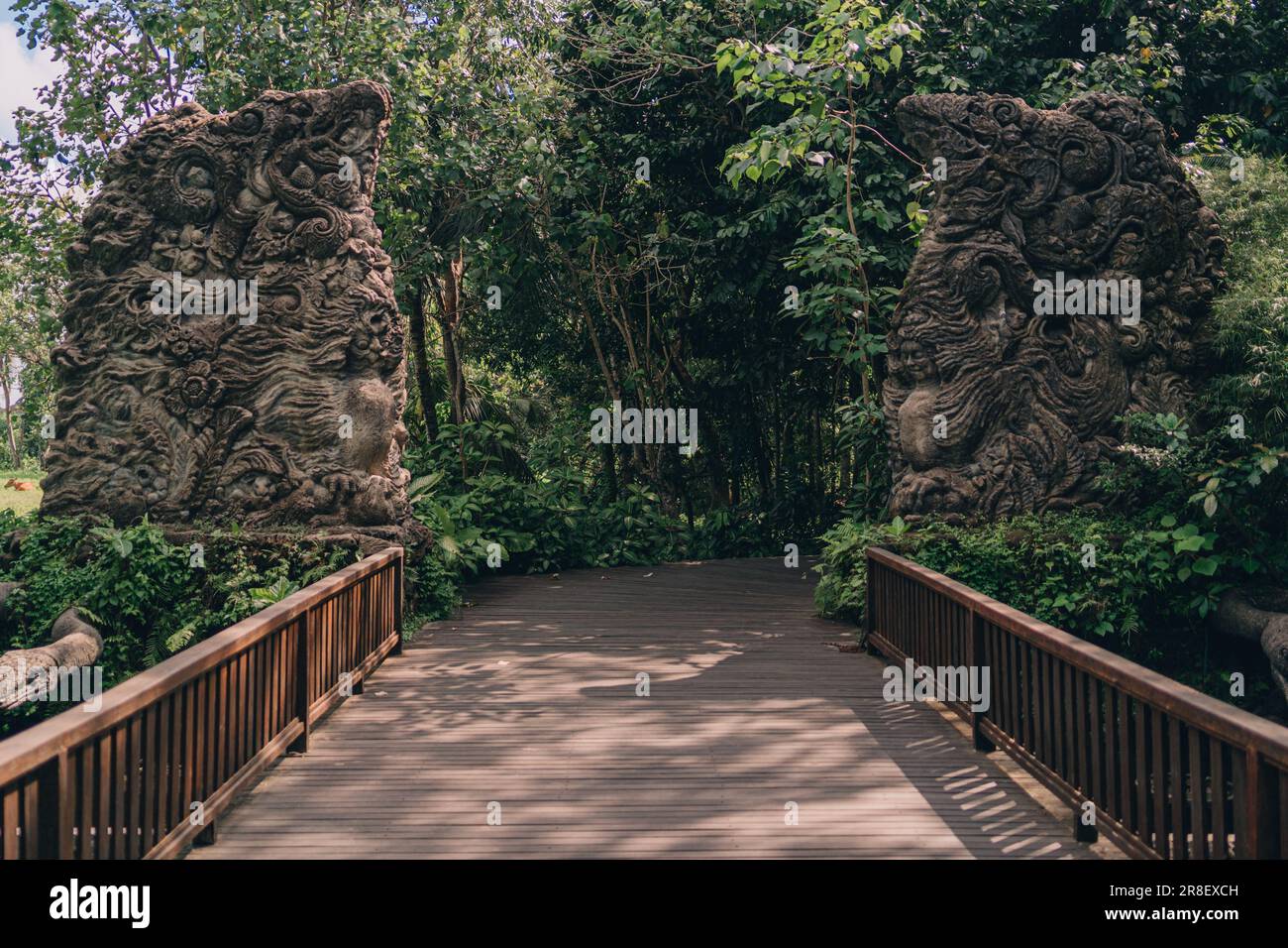 Sacred monkey forest sanctuary gates. Bridge to forest in ubud, stone ...