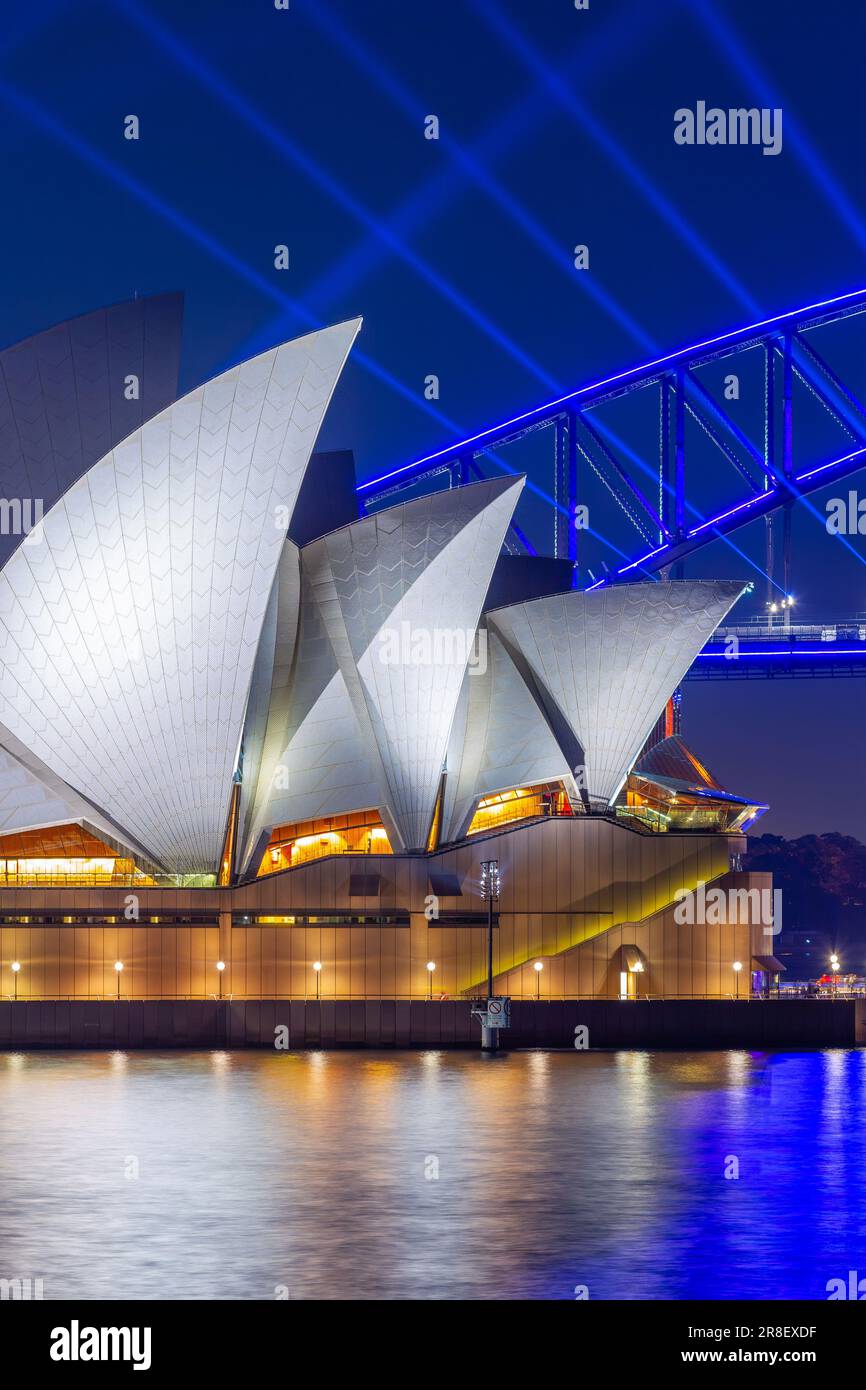 Sydney Opera House and Sydney Harbour Bridge in Australia during the annual 'Vivid Sydney' light ...