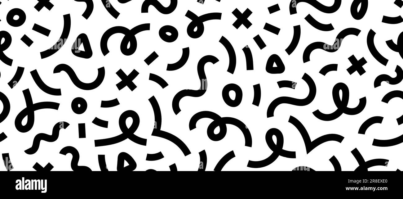 Abstract doodle squiggly lines seamless pattern. Black and white ...