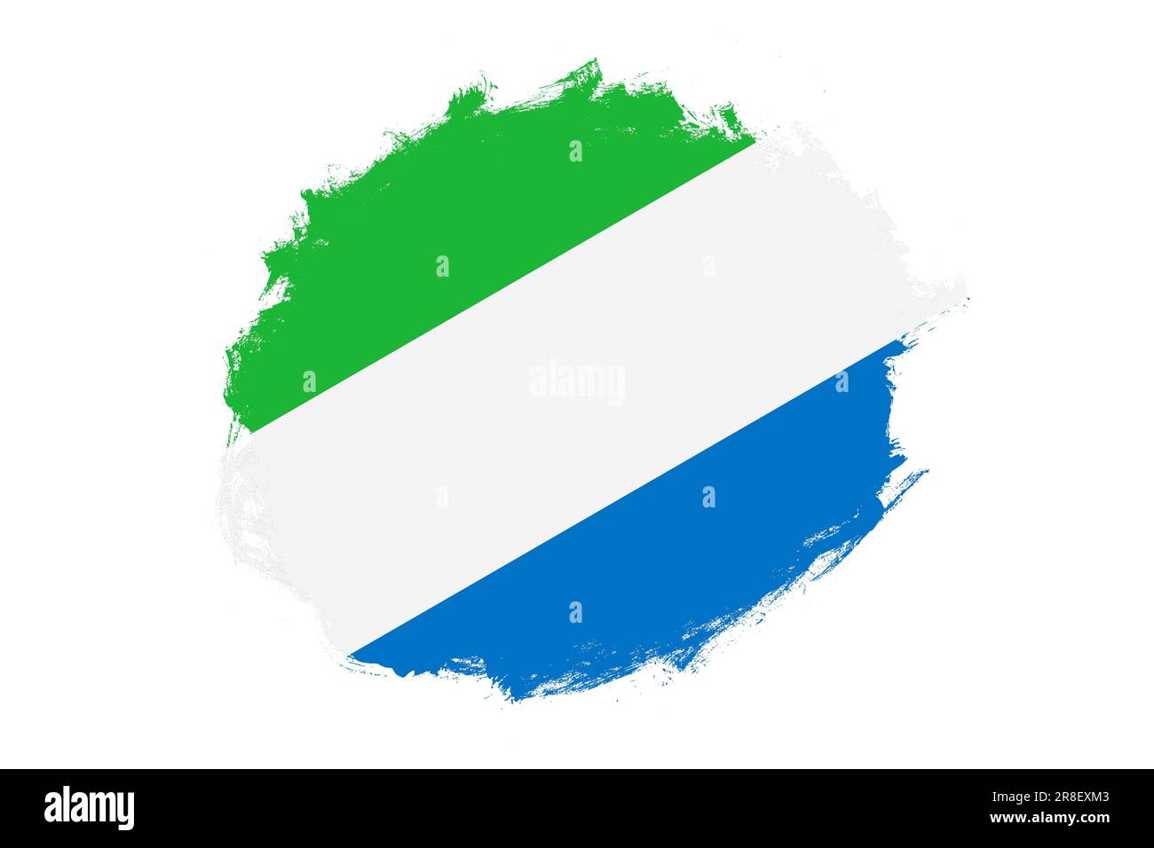 Rounded Stain Stroke Brush Textured National Flag Of Sierra Leone On
