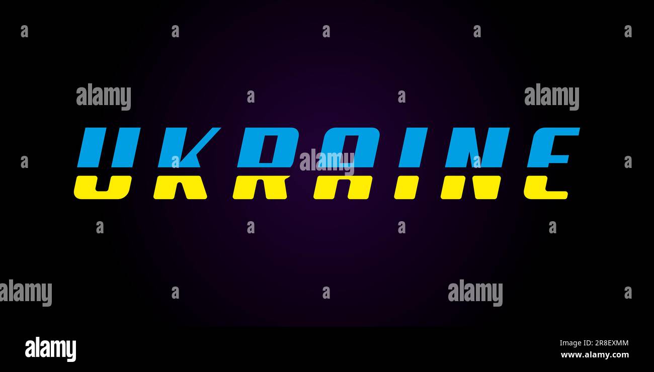 Ukraine text Ukraine flag colors. Ukraine text, isolated on dark ...