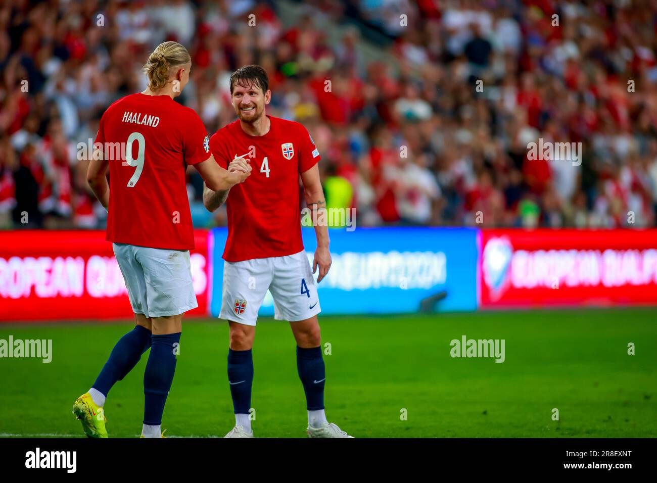 Oslo, Norway, 20th June 2023. Norway's Stefan Strandberg congratulates ...