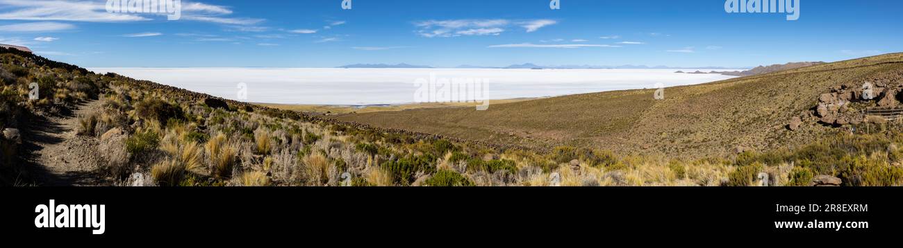 Panorama of the famous Salar de Uyuni, the biggest salt flats in the ...