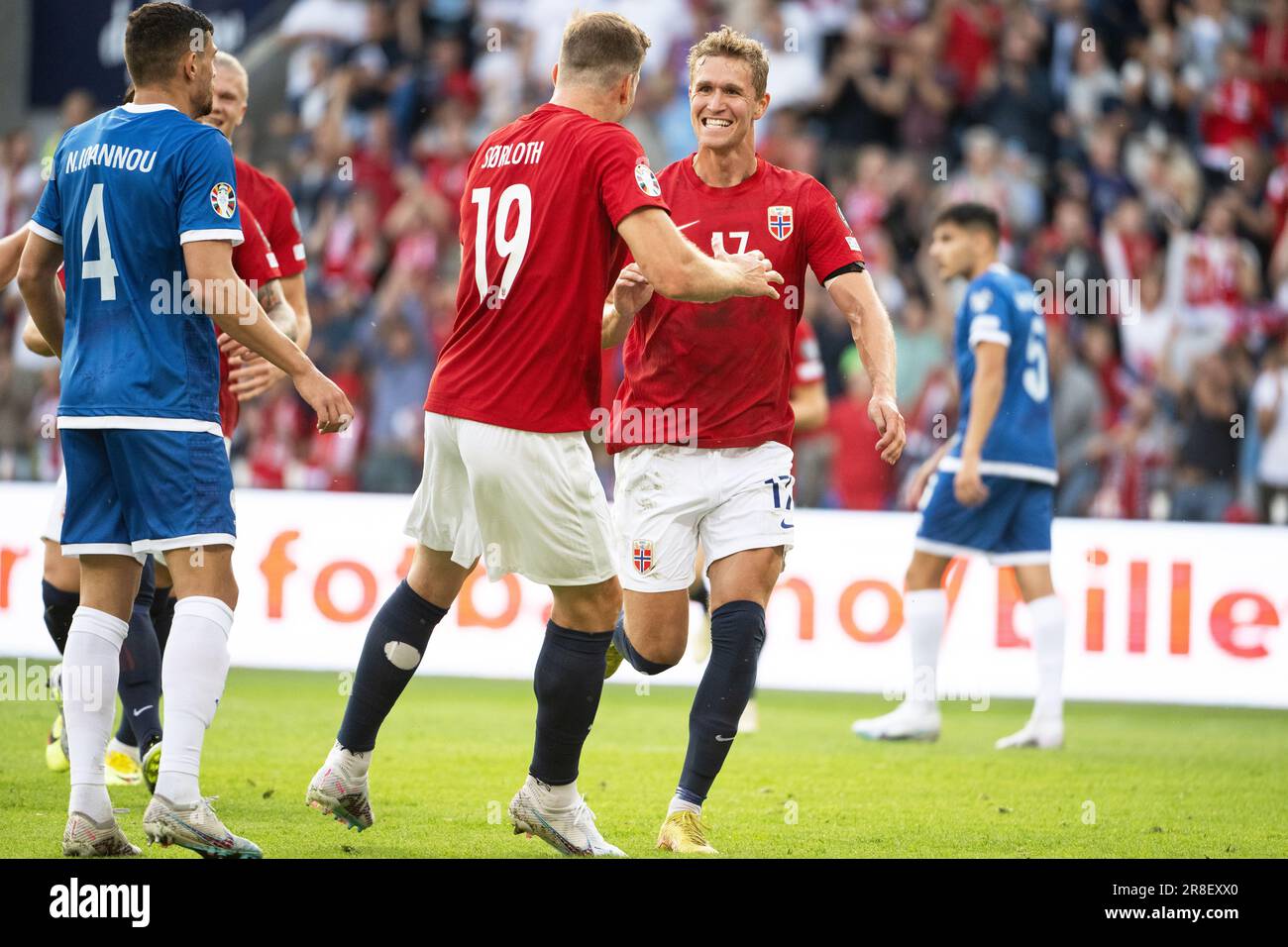 Oslo, Norway. 20th June, 2023. Ola Solbakken (17) of Norway scores for ...