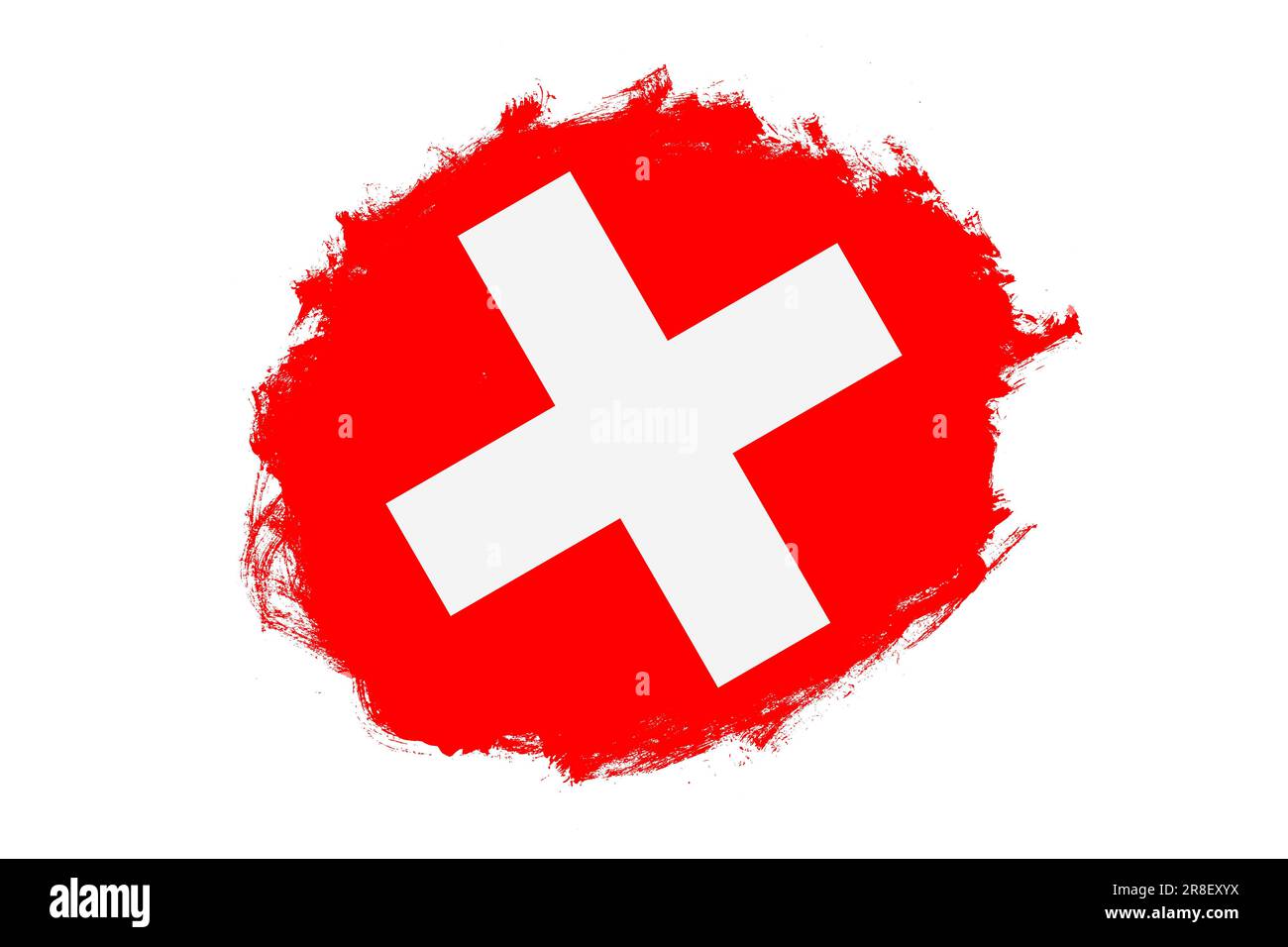Rounded stain stroke brush textured national flag of Switzerland on ...