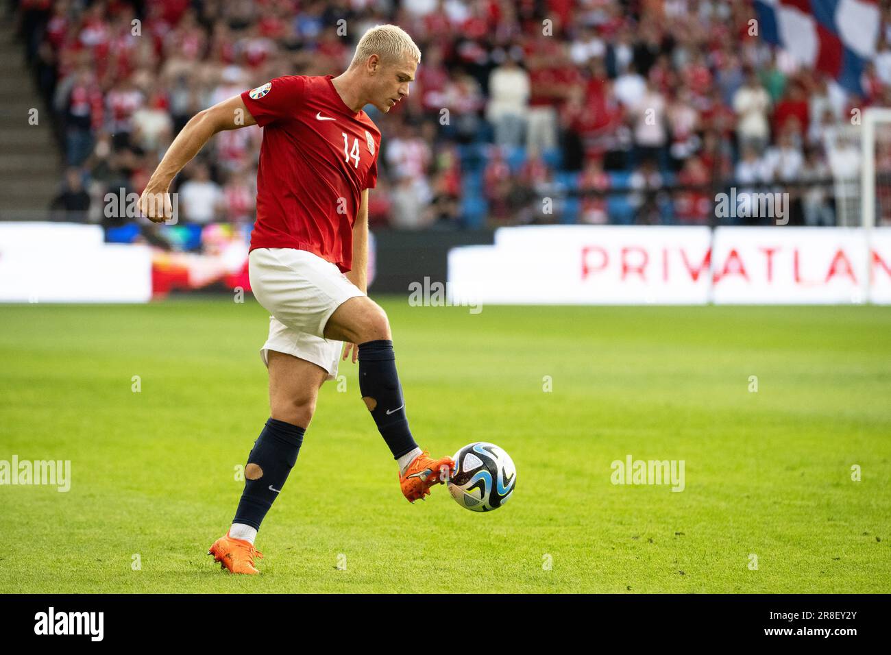 Oslo, Norway. 20th June, 2023. Julian Ryerson (14) of Norway seen ...