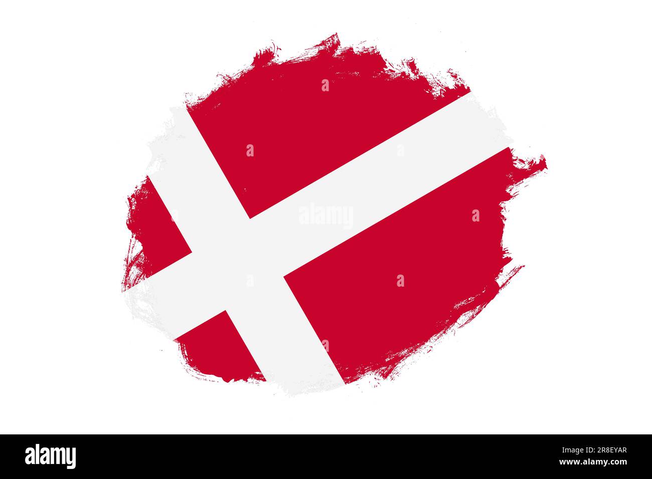 Rounded stain stroke brush textured national flag of Denmark on white ...