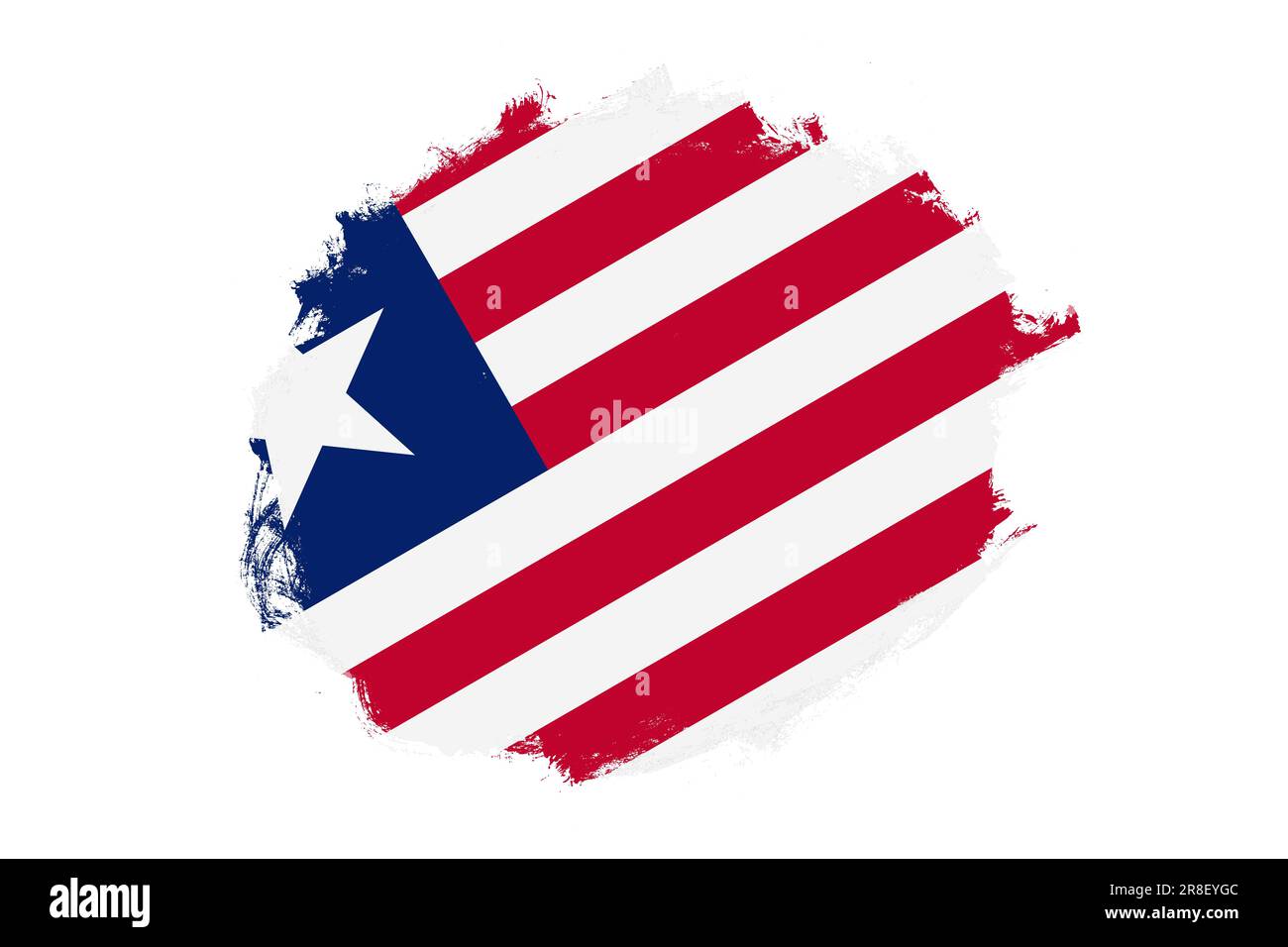 Rounded stain stroke brush textured national flag of Liberia on white ...