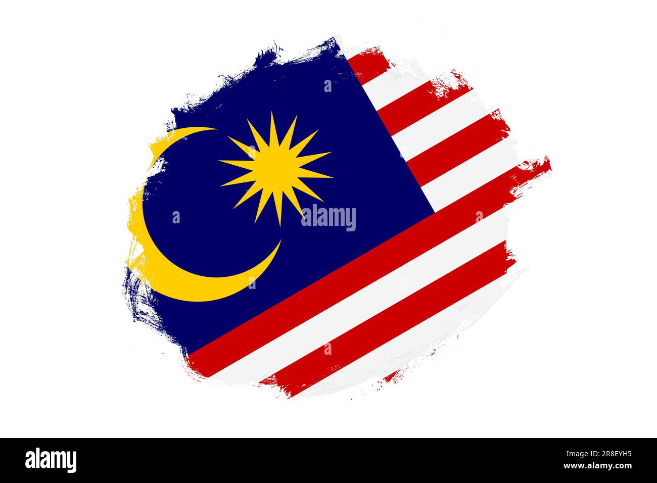 Rounded stain stroke brush textured national flag of Malaysia on white ...