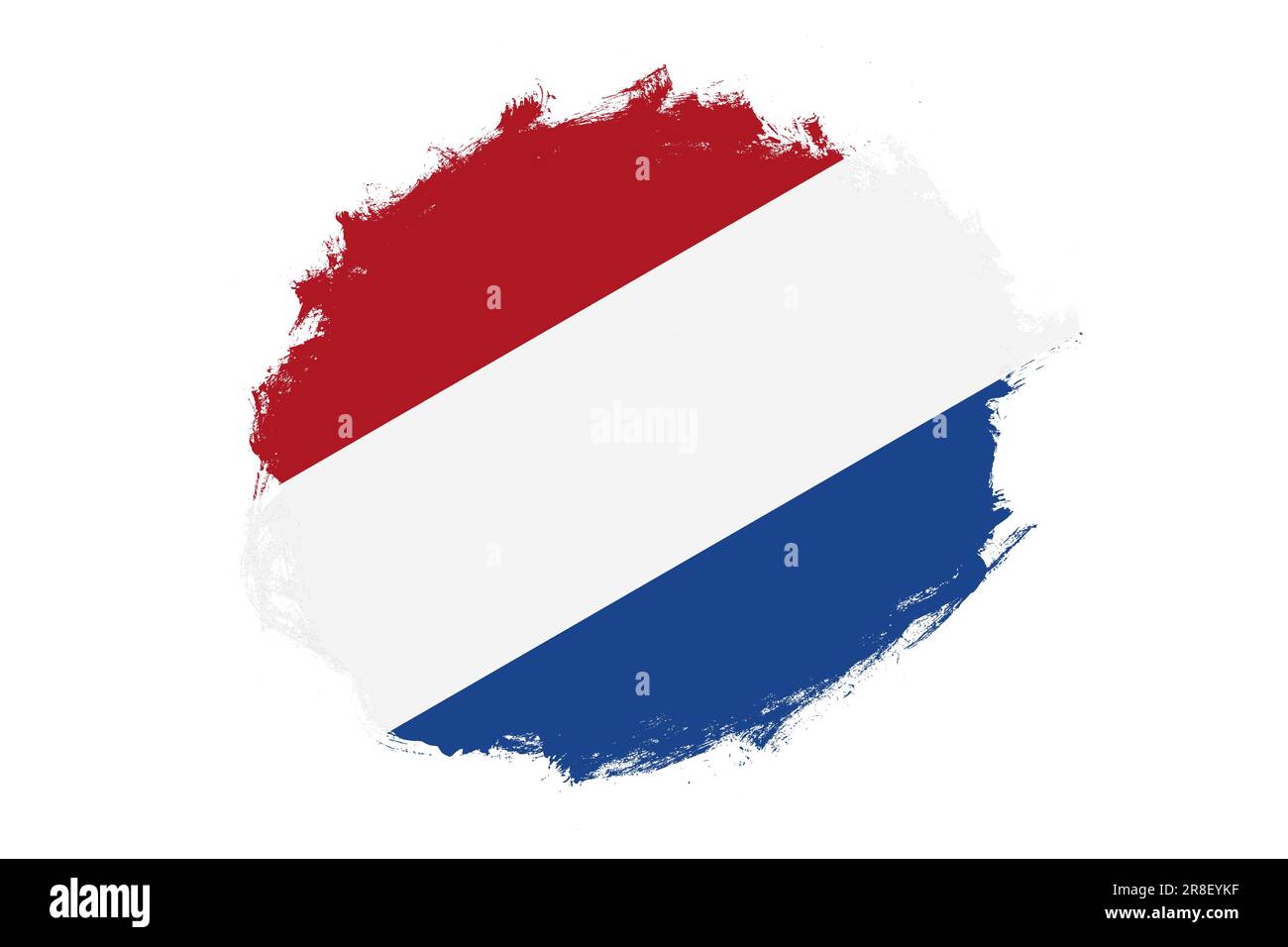Rounded stain stroke brush textured national flag of Netherlands on ...