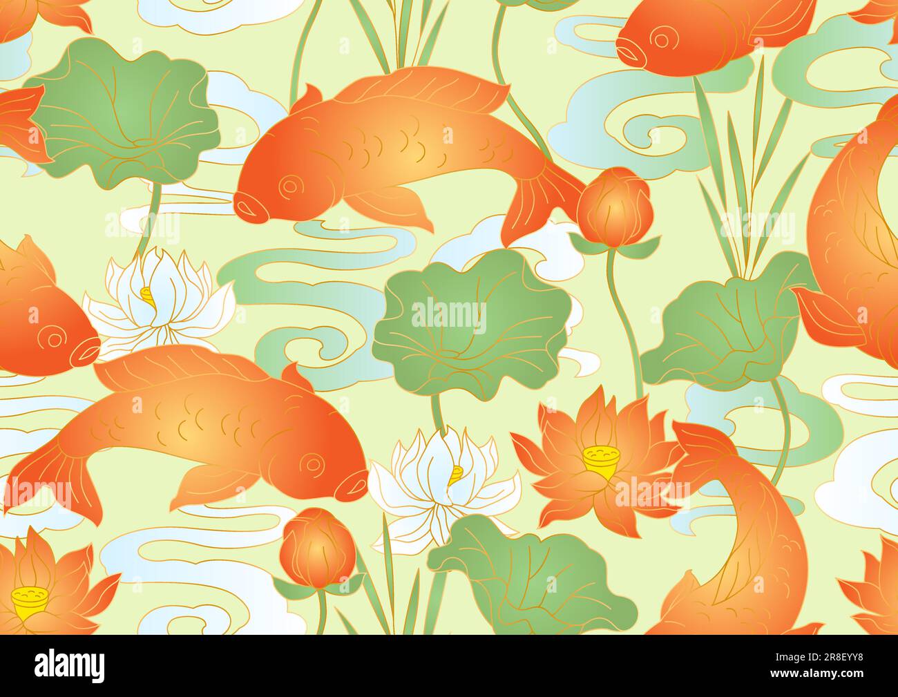 Oriental fish and lotus pattern. Chinese and japanese traditional ...