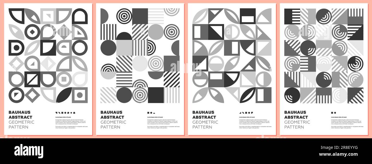Abstract geometric bauhaus style shapes combination poster set. Memphis ...