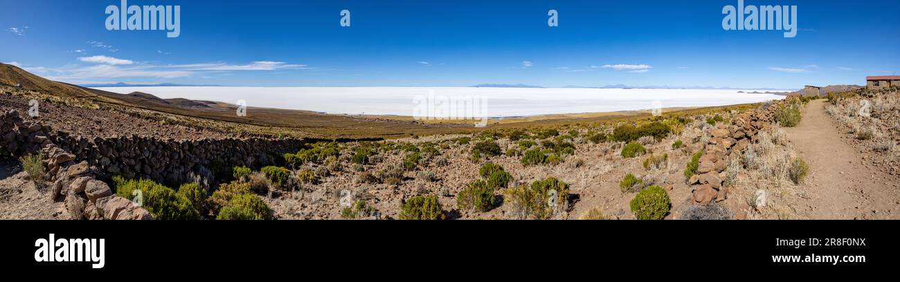 Panorama of the famous Salar de Uyuni, the biggest salt flats in the ...
