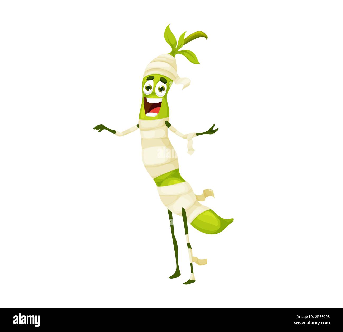 Cartoon halloween daikon mummy character. Funny vector vegetable ...