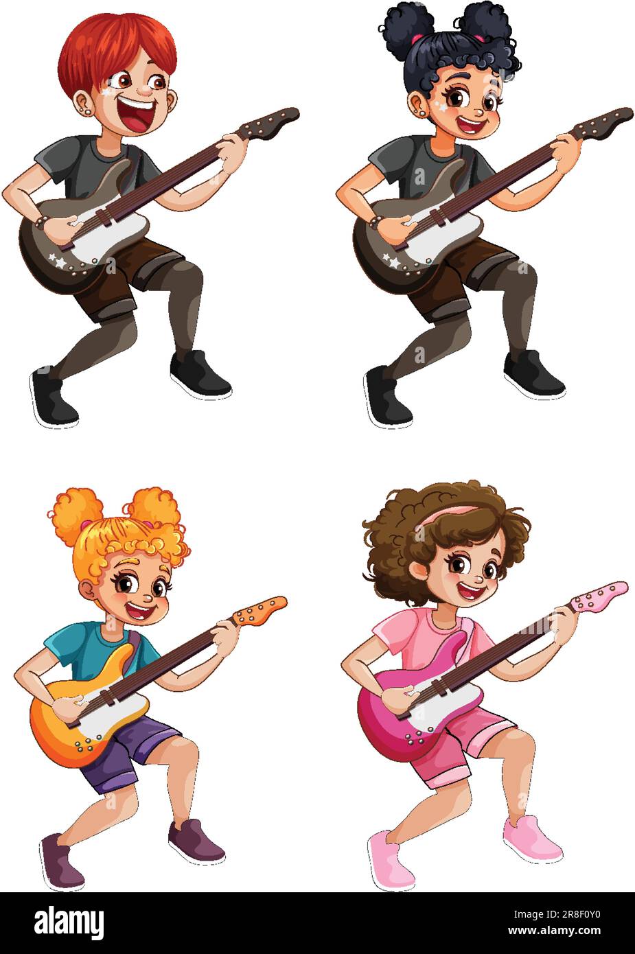 Set of rock bass musician cartoon character illustration Stock Vector ...