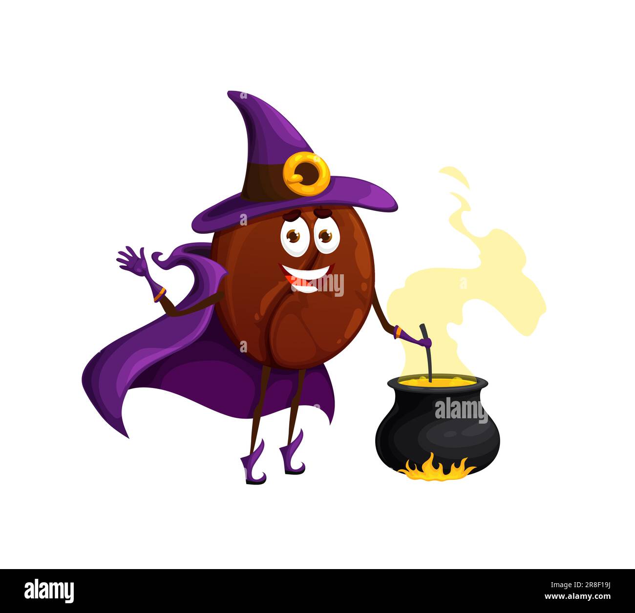 Cartoon Halloween coffee bean sorcerer character. Isolated vector funny ...