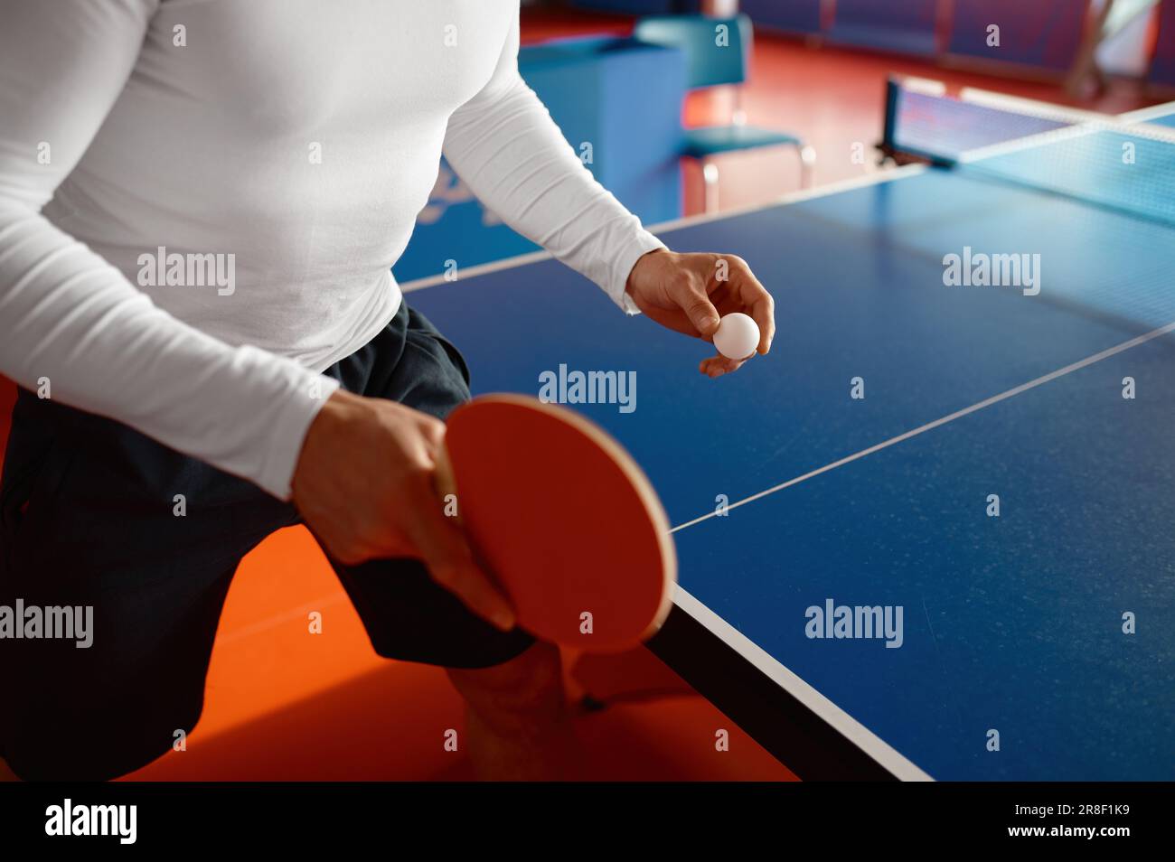 Closeup view on male athlete hands holding racket to play ping pong ...