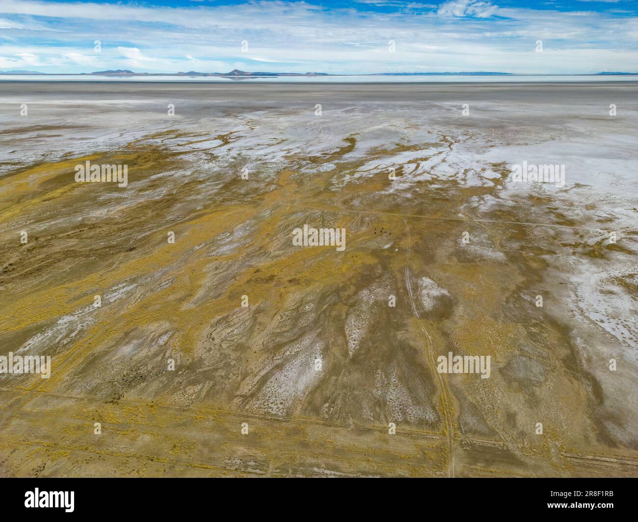 Aerial view of Bolivias second largest lake, the dried out Lago Poopó ...