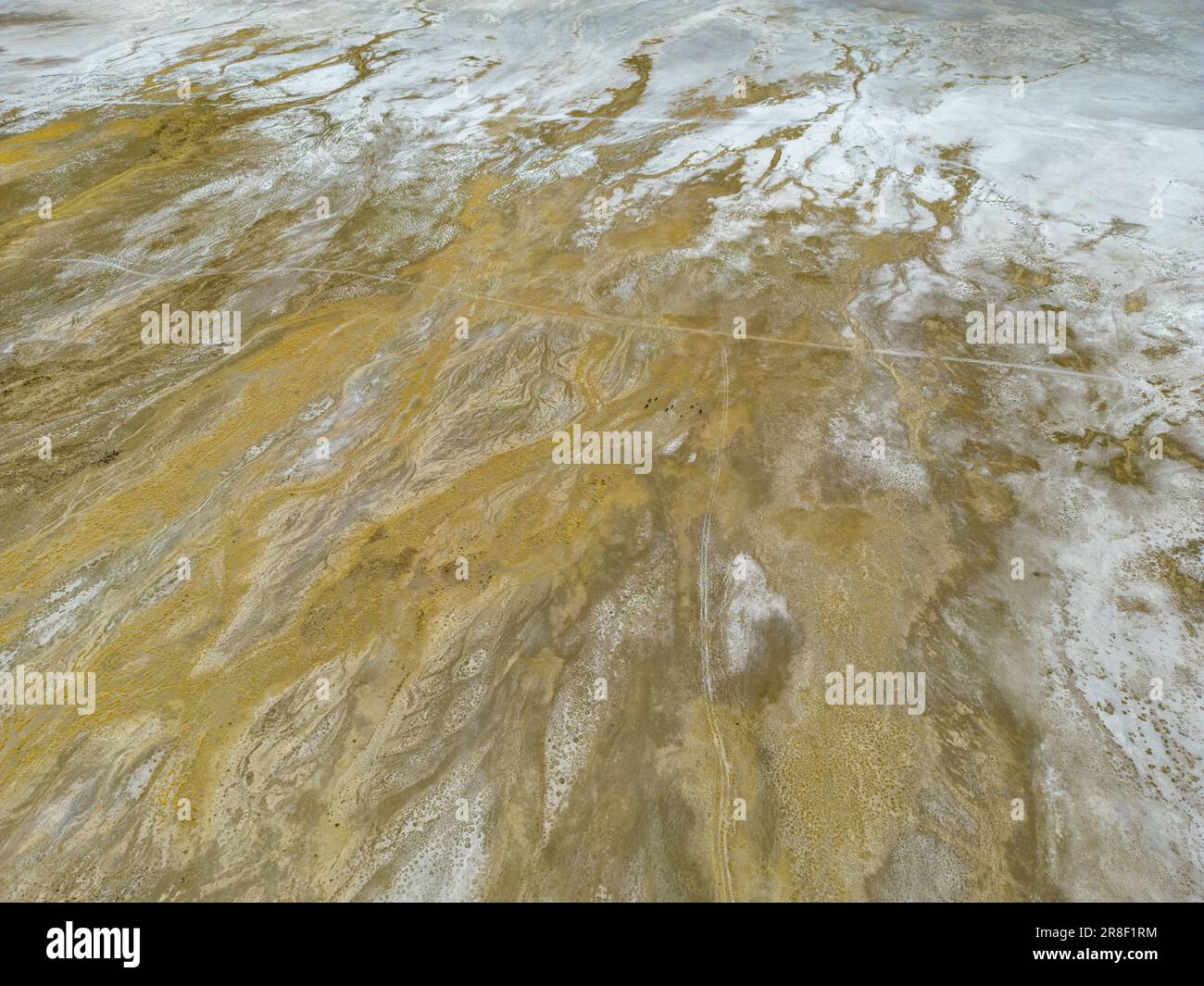 Aerial view of Bolivias second largest lake, the dried out Lago Poopó ...