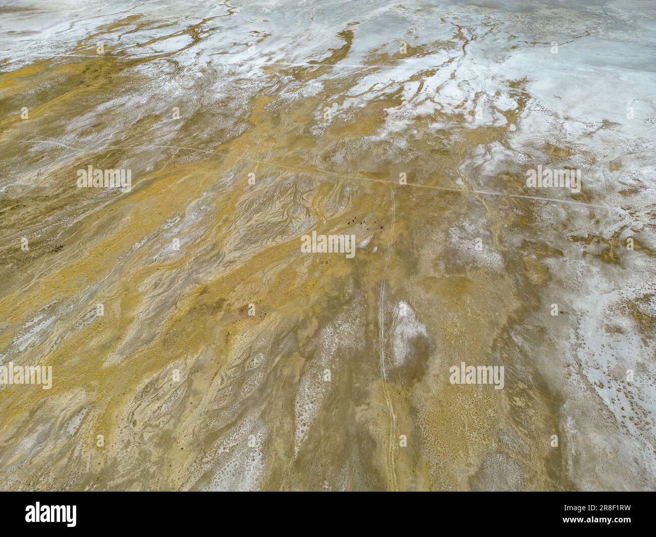 Aerial view of Bolivias second largest lake, the dried out Lago Poopó ...